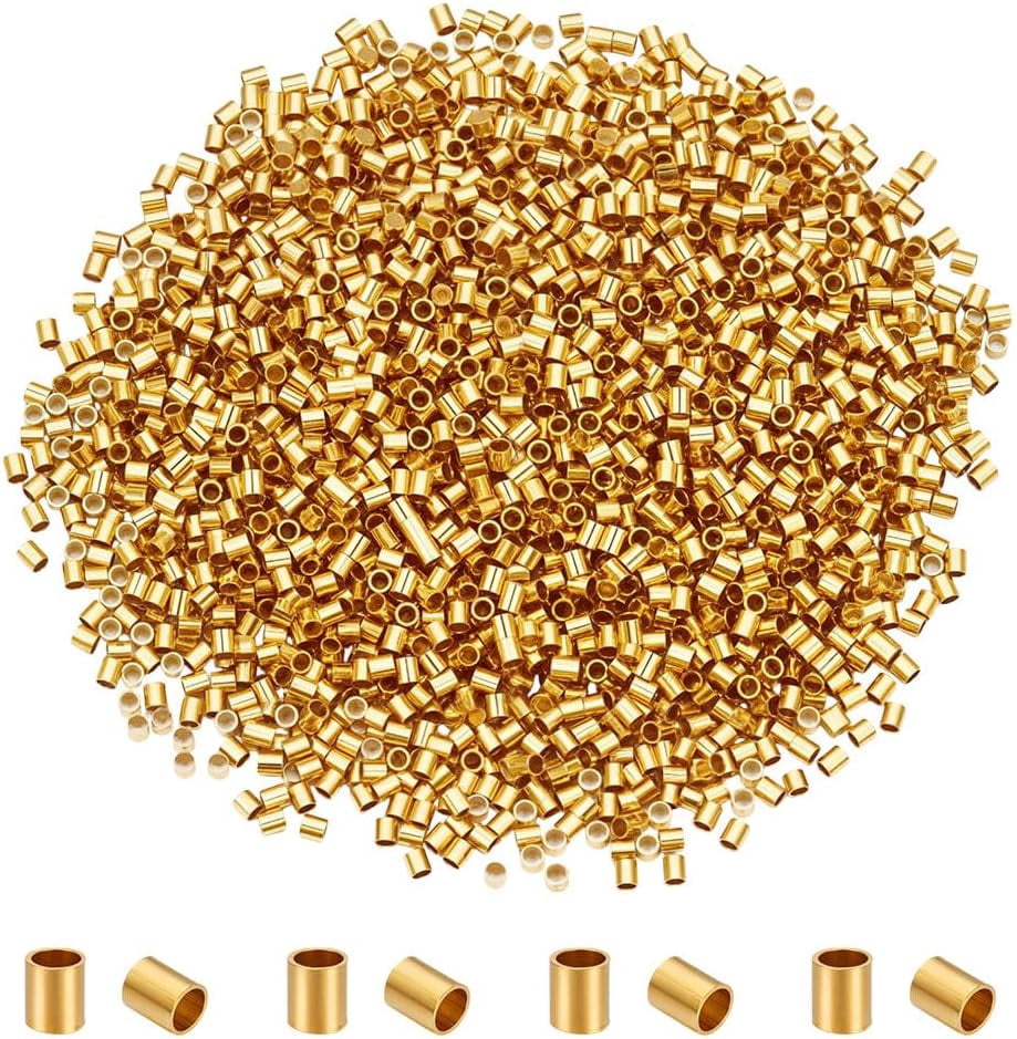 3000Pcs Crimp Tube Beads Brass 1.5x1.5mm Golden Crimping Beads Tube ...