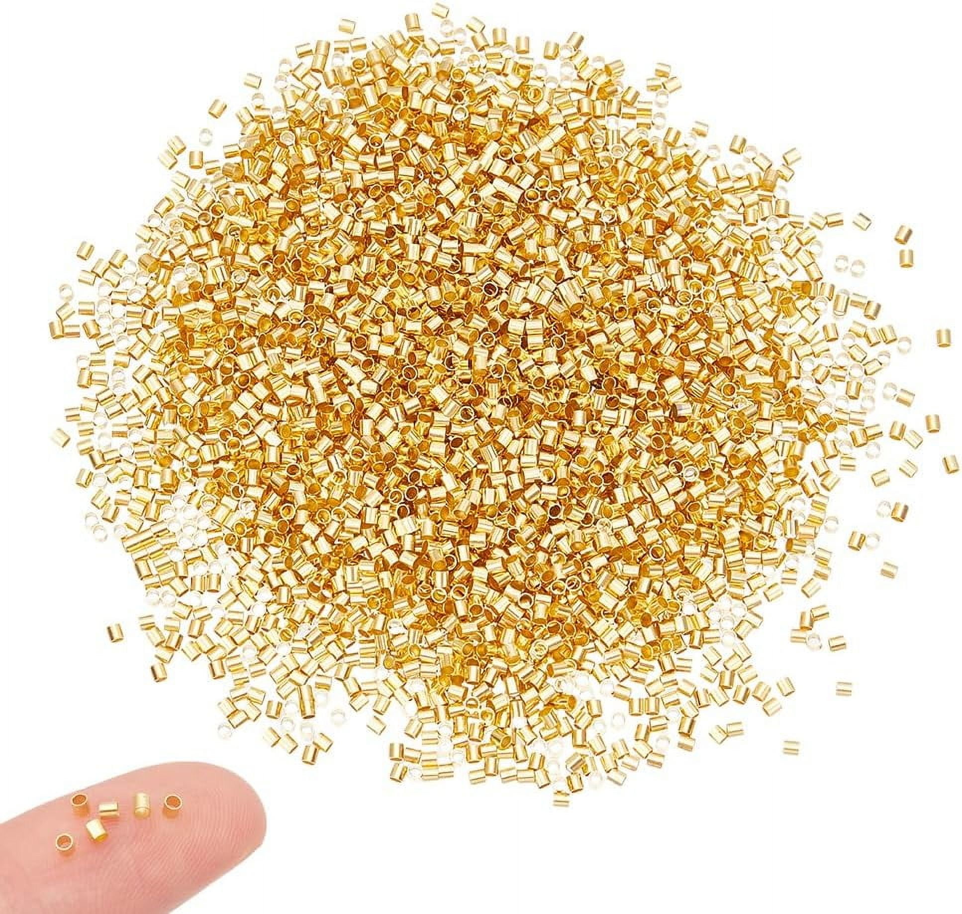 3000Pcs Tube Crimp Beads 1.5mm Diameter Golden Crimping Bead Cord End ...
