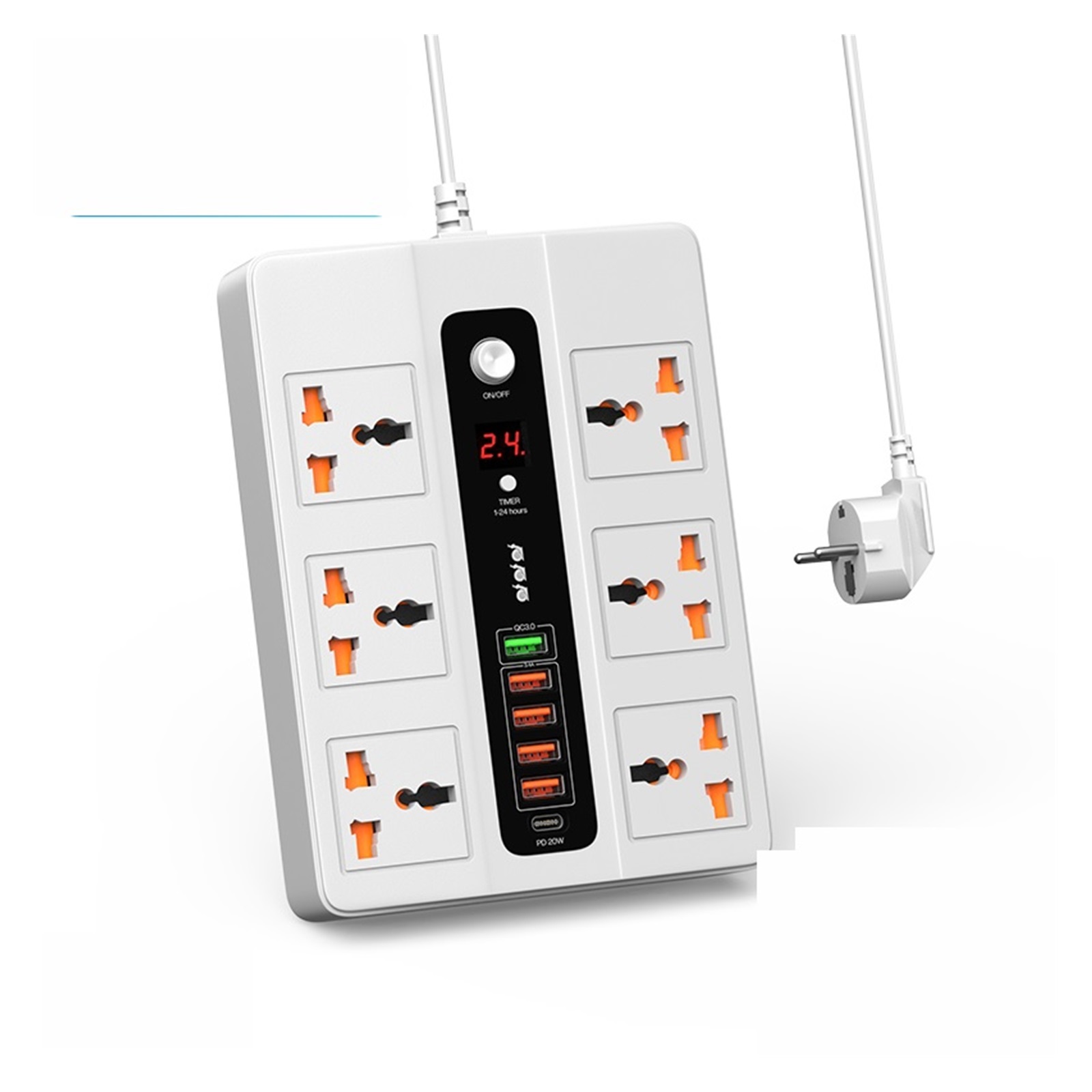 3000W 6 Universal AC Jack Power Strip Surge Protector Timed Desktop ...