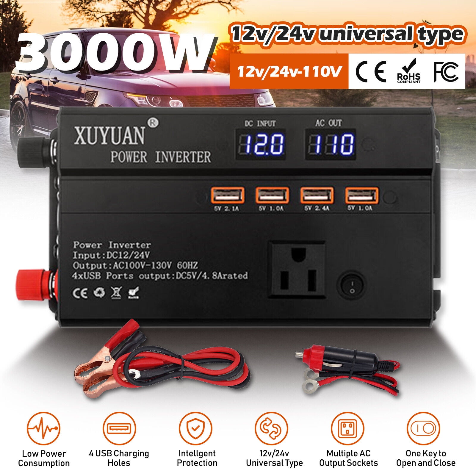 BAOKALER 12 V 3000W Surge Power Inverter Fast Charging for Cars ...