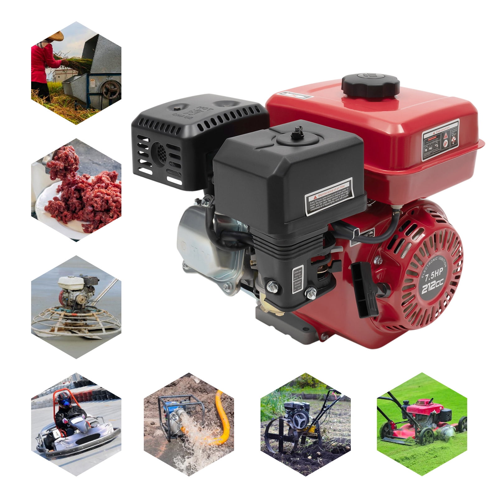 3000W Gas Engine, 7.5 HP Motor 4 Stroke Gas Powered Portable Engine Red ...