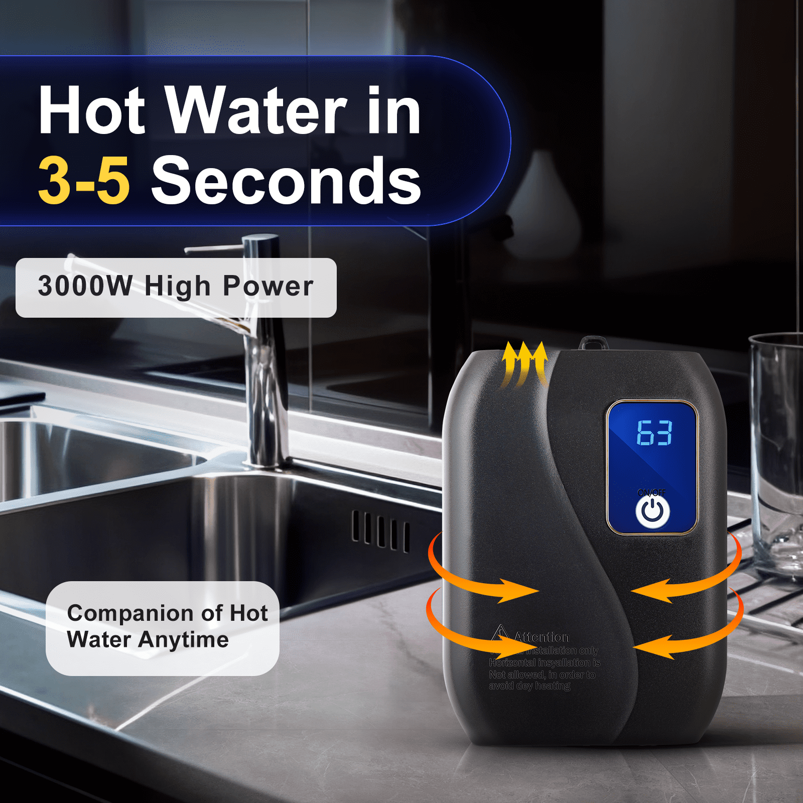 3000W Kitchen Tankless Electric Water Heater Mini Instant Hot Water ...