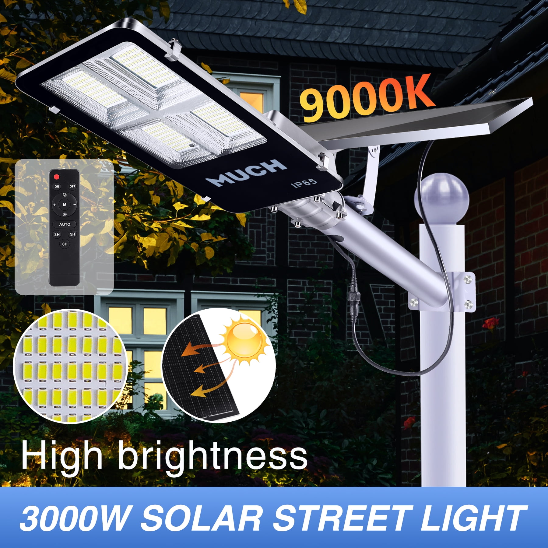 3000W Solar Parking Lot Lights ,20000mah Dusk to Dawn Solar Street ...
