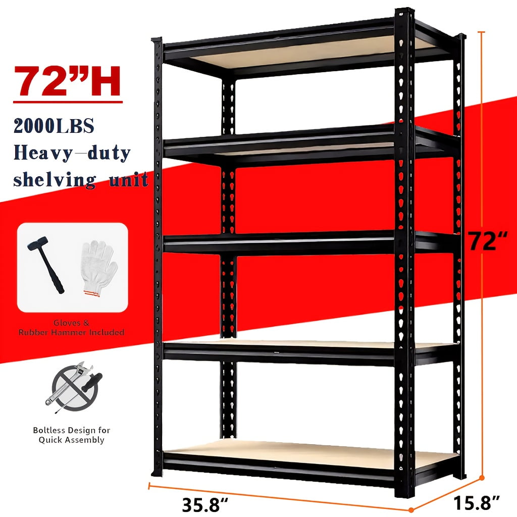 3000lb Heavy Duty Garage Rack, 5-Layer Adjustable 72" Metal Shelves ...