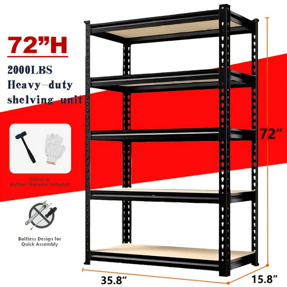 3000lb Heavy Duty Garage Rack, 5-Layer Adjustable 72" Metal Shelves ...