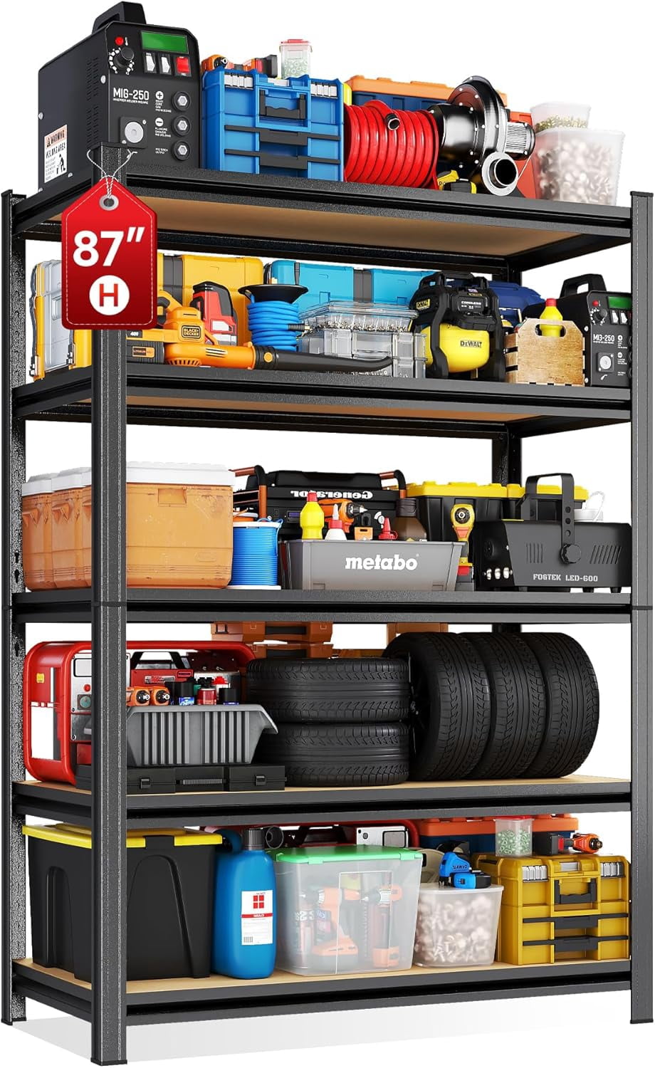 3000lbs Storage Shelves Metal & Wood 5 Tier Shelving Garage ...