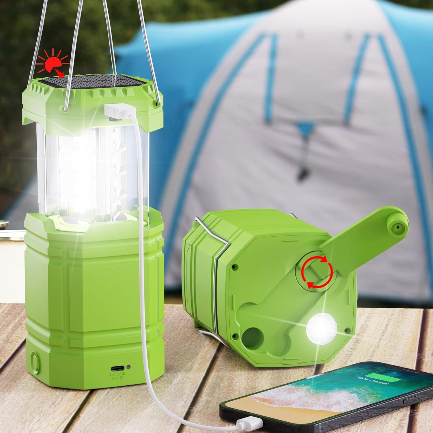3000mAh Large Capacity Hand Crank Solar Camping Lantern, Portable Ultra ...