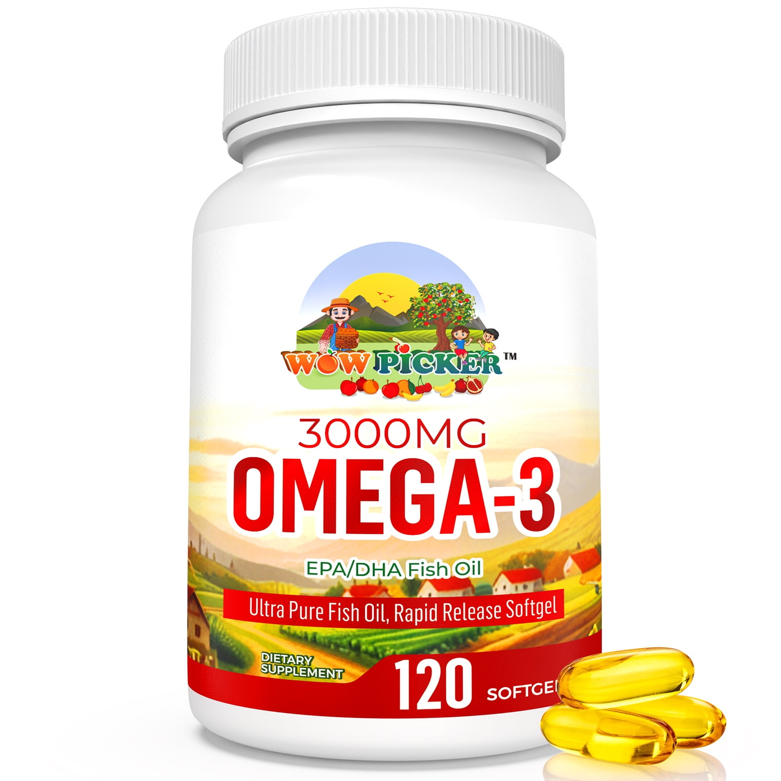 3000mg,Fish Oil, Dietary Supplement, Omega 3 Supports Heart Health,120 ...