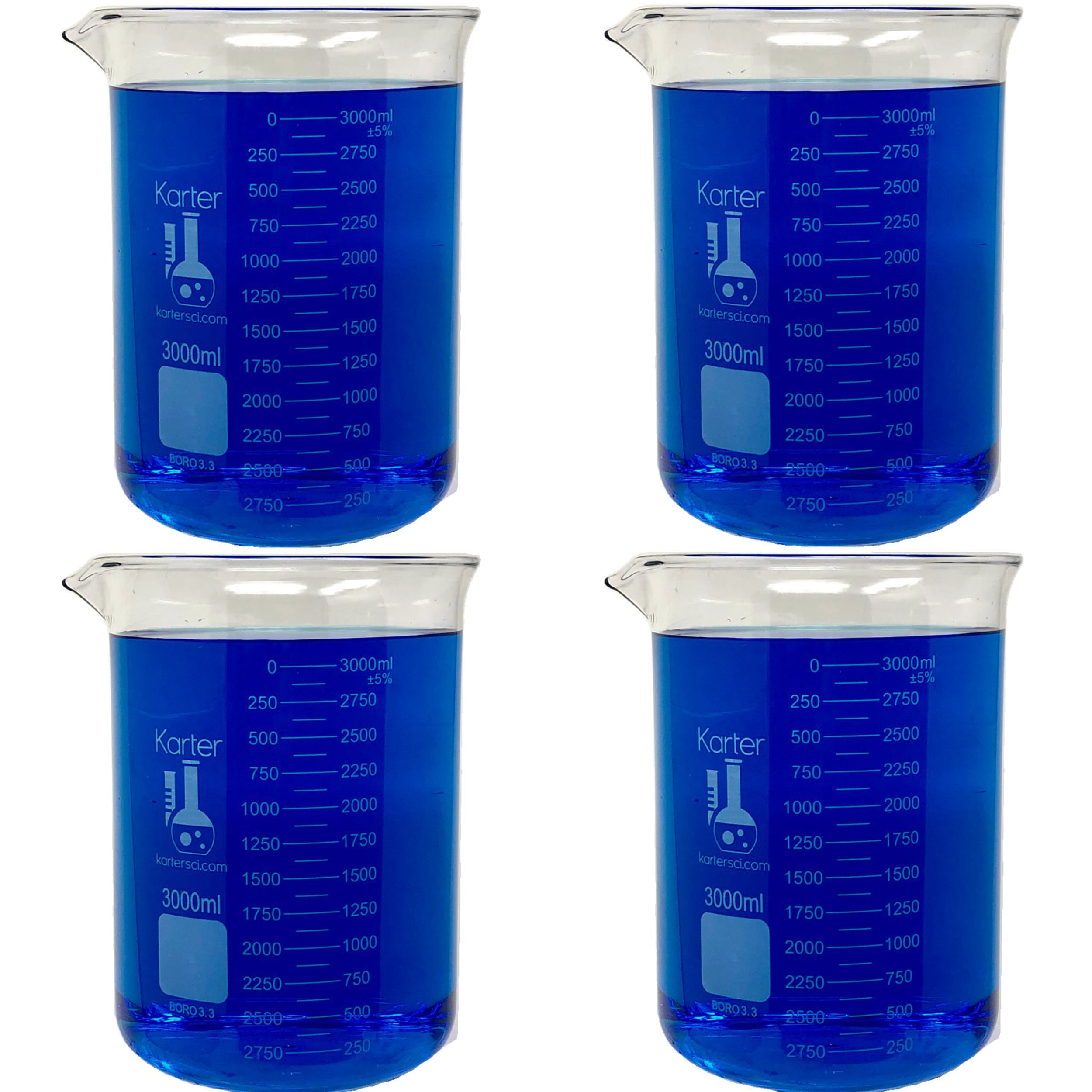 3000ml Beaker, Low Form Griffin, Borosilicate 3.3 Glass, Double-Scale ...