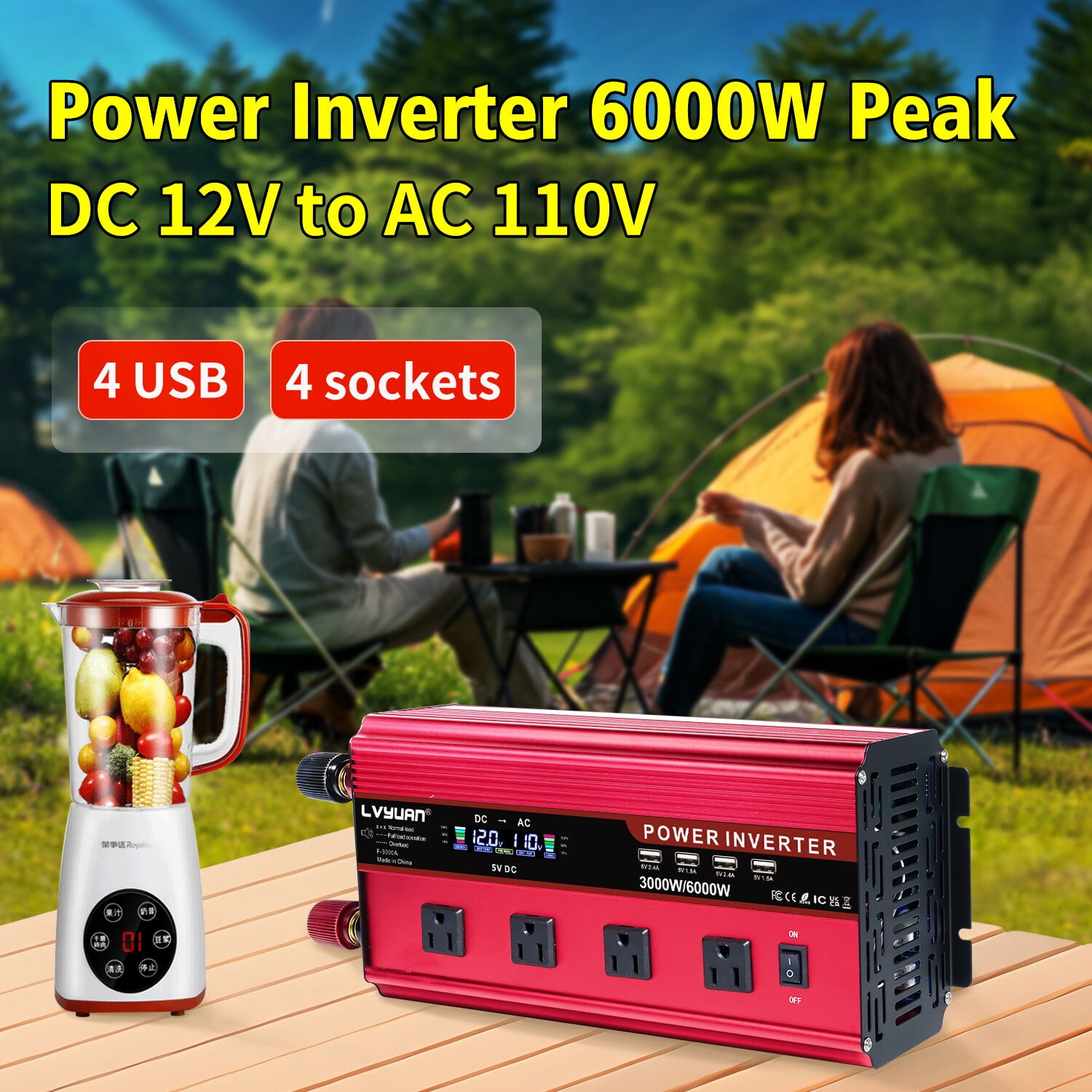 3000w 6000w Power Inverter Dc 12v To Ac 110v 120v Converter Caravan ...