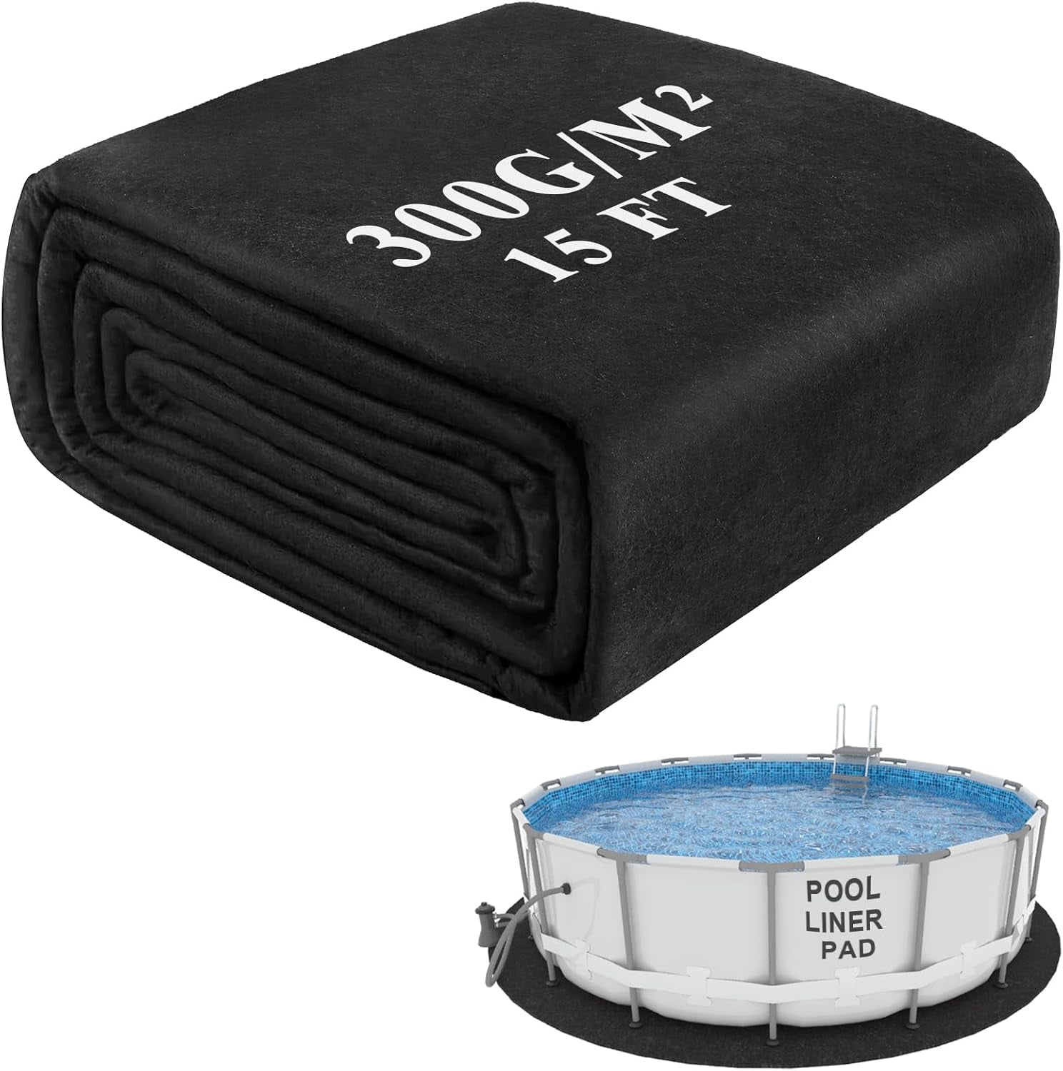 300G/M² Pool Pads for Above Ground Pool, 15FT Round Under Pool Mat Made ...