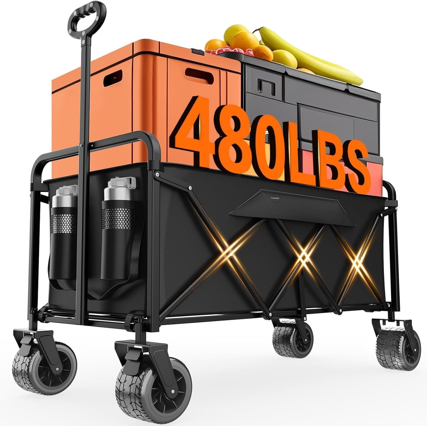 300L Large Collapsible Wagons Carts with Big -Terrain Beach Wheels ...