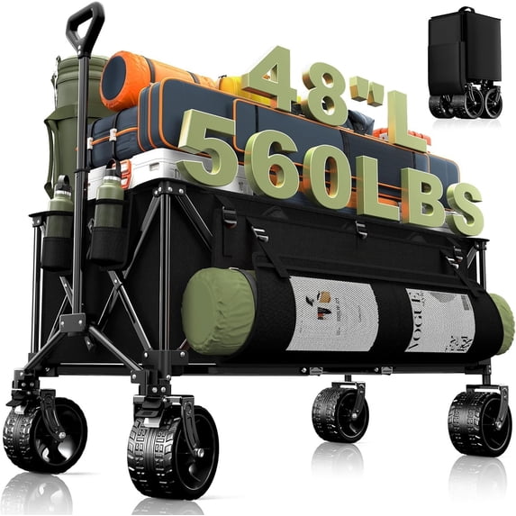 300L Wagons Carts Foldable, 560LBS Heavy Duty Collapsible Beach Wagon ...