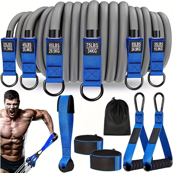 300LB Resistance Band Set with Handles Door Anchor Ankle Straps Full ...