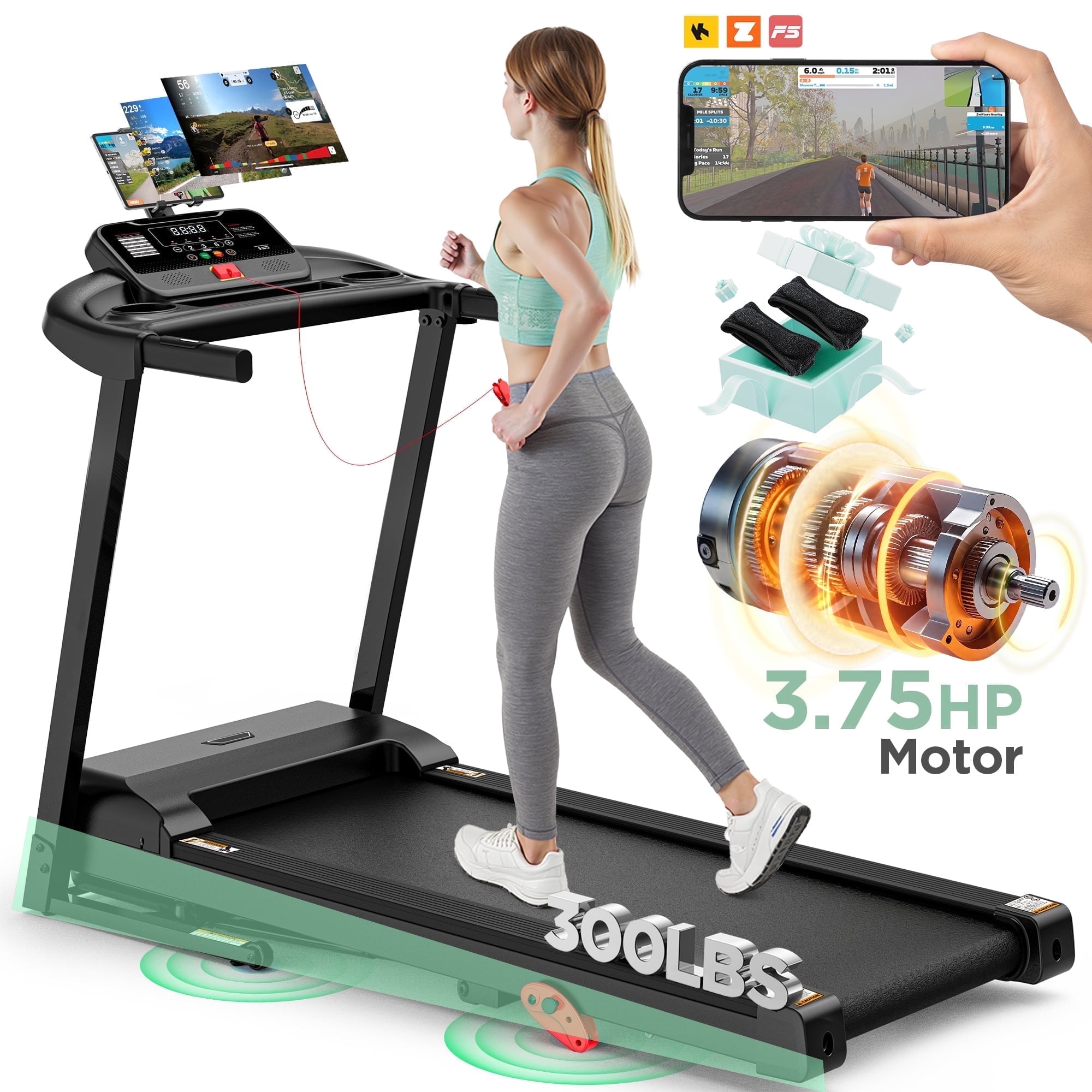 300LBS Capacity Folding Treadmill w/ Incline for Home, 3.75HP Portable ...