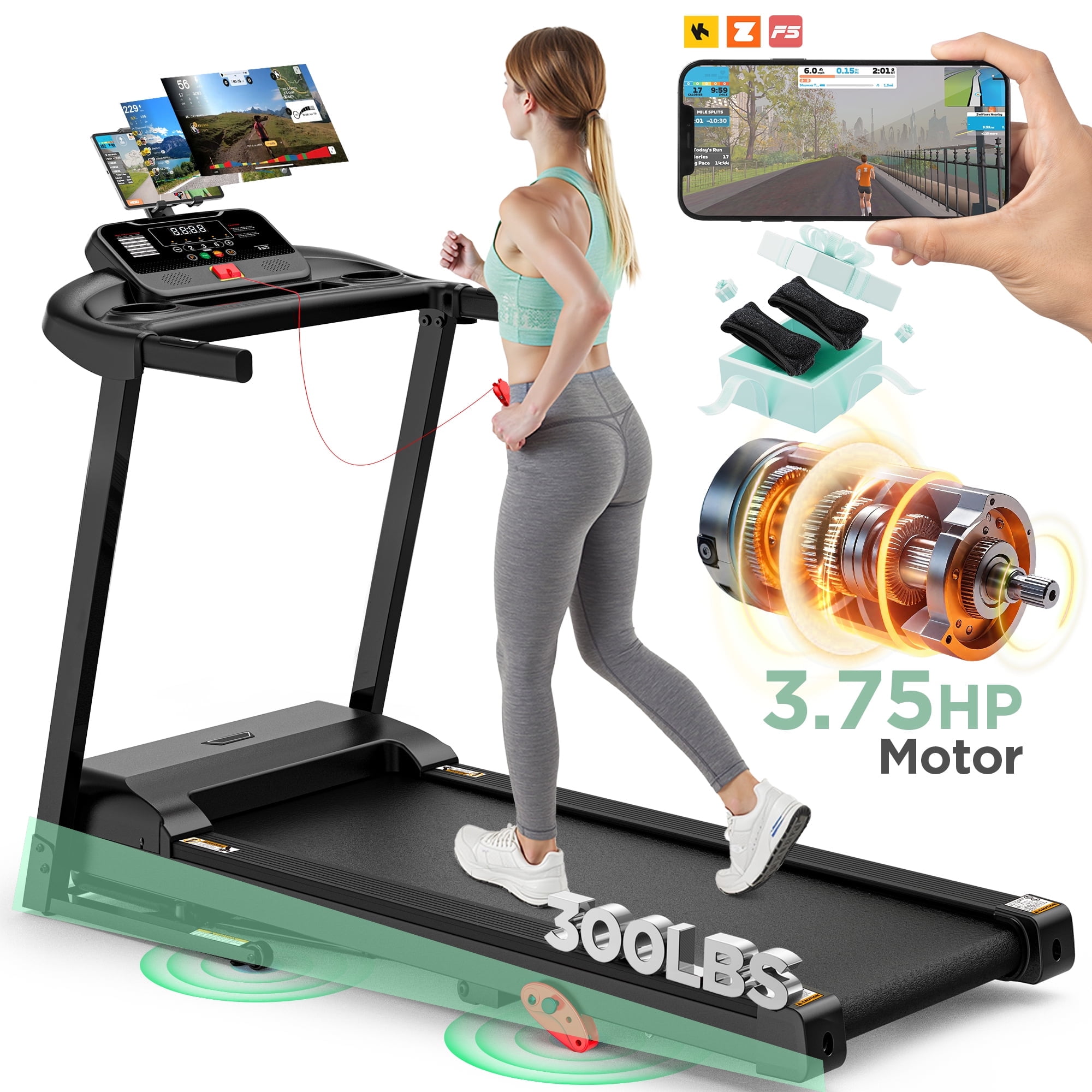 300LBS Capacity Folding Treadmill w/ Incline for Home, 3.75HP Portable ...