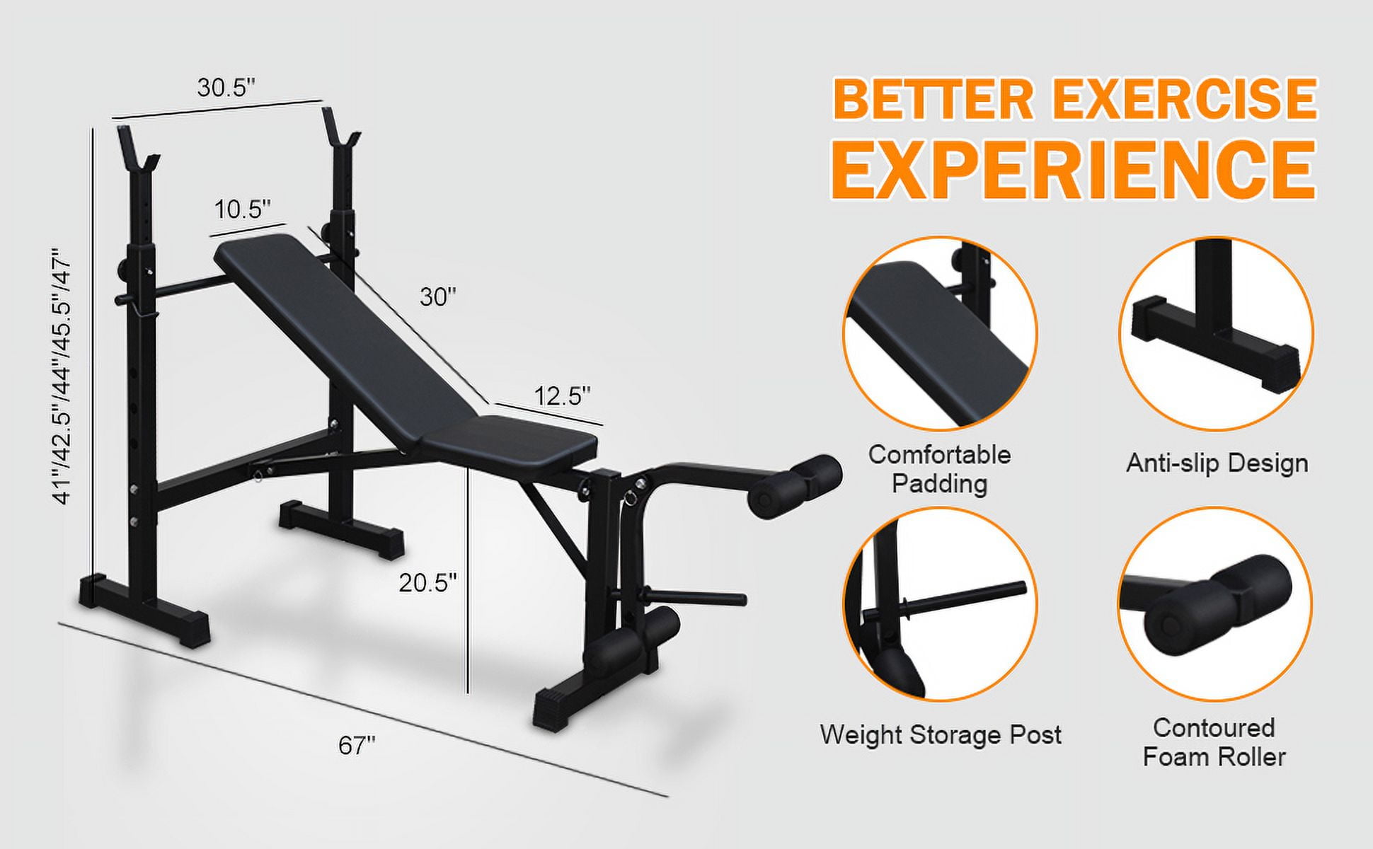 300LBS Weight Bench Set with Squat Rack, Bench Press Set Workout Bench ...