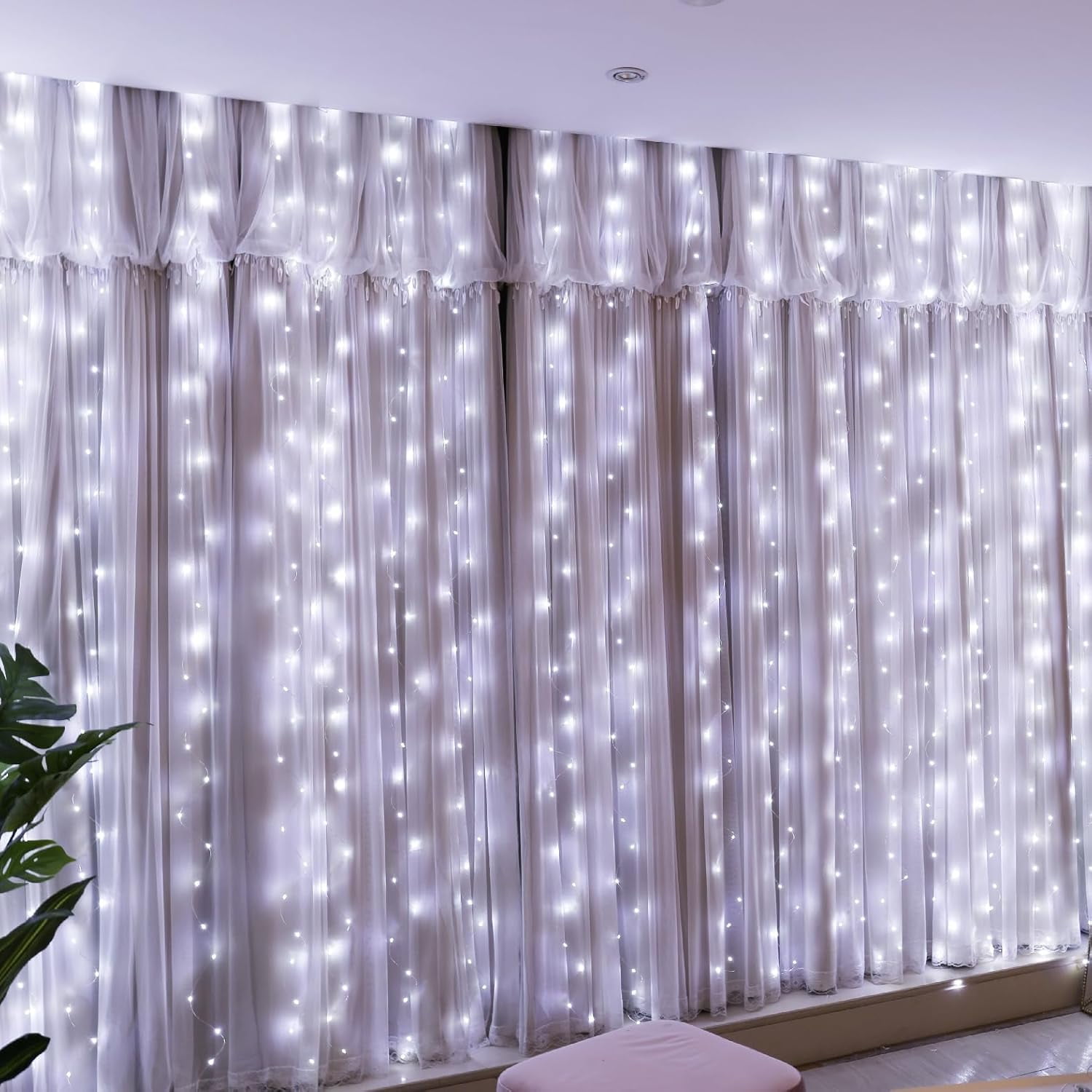 300LED Fairy Curtain Lights, 9.8x9.8Ft Plug-in 8 Modes Christmas String ...