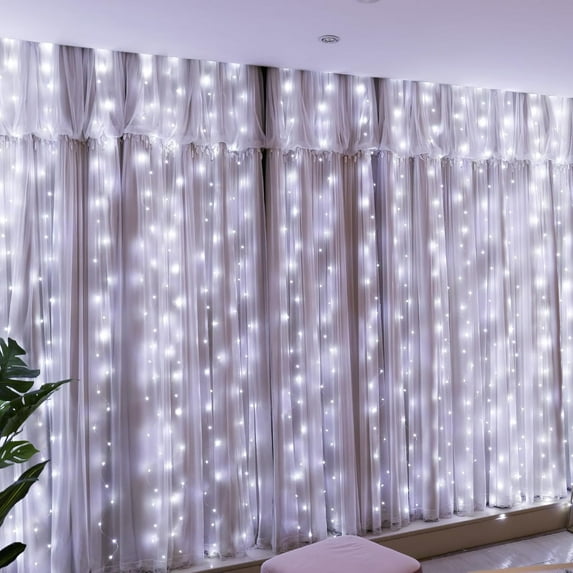300LED Fairy Curtain Lights, 9.8x9.8Ft Plug-in 8 Modes Christmas String ...