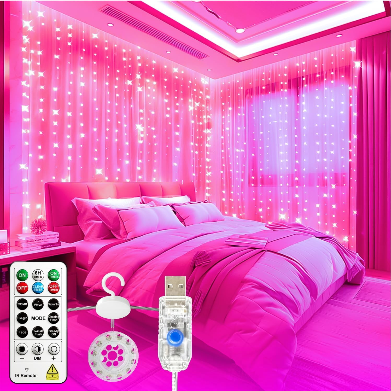 300LED Untangled Curtain Lights, 9.8x9.8Ft Fairy Twinkle String Lights ...