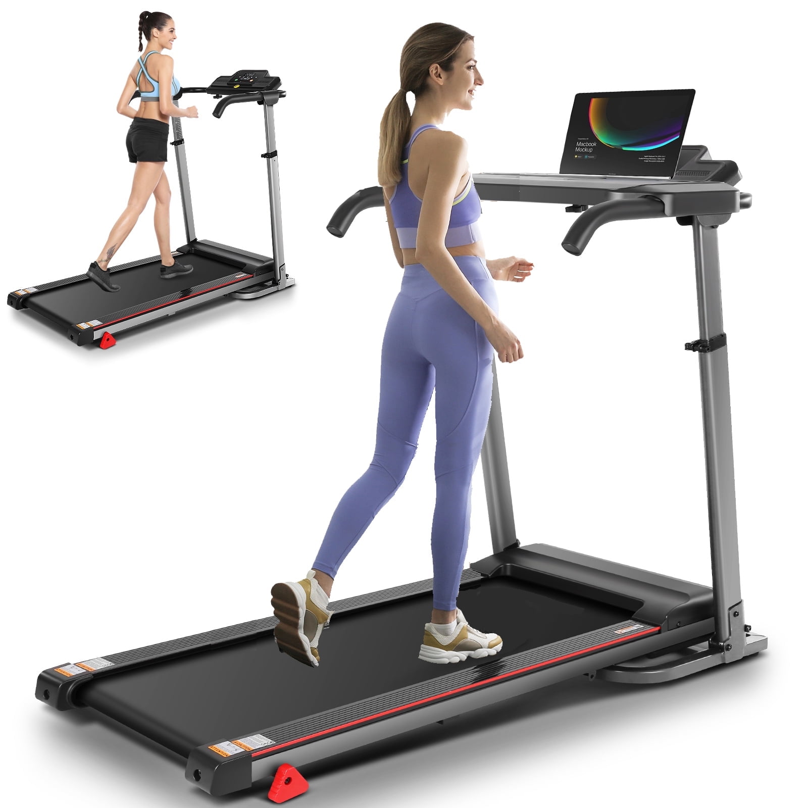 Foldable 300Lbs Treadmill with Adjustable Desk - 2.5 HP Home Running ...
