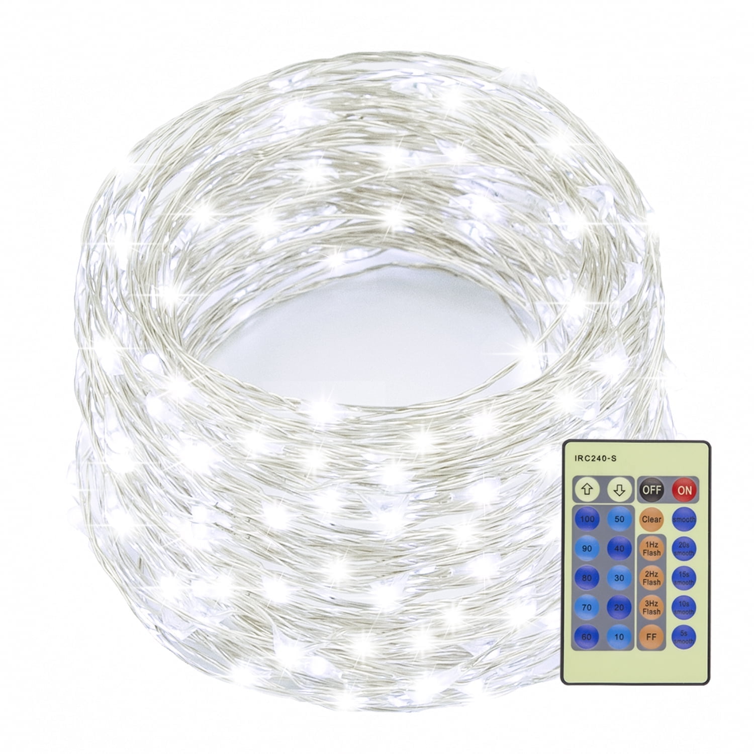 Decute 300LED 99ft Silver Wire Fairy String Lights - Cool White, Remote ...