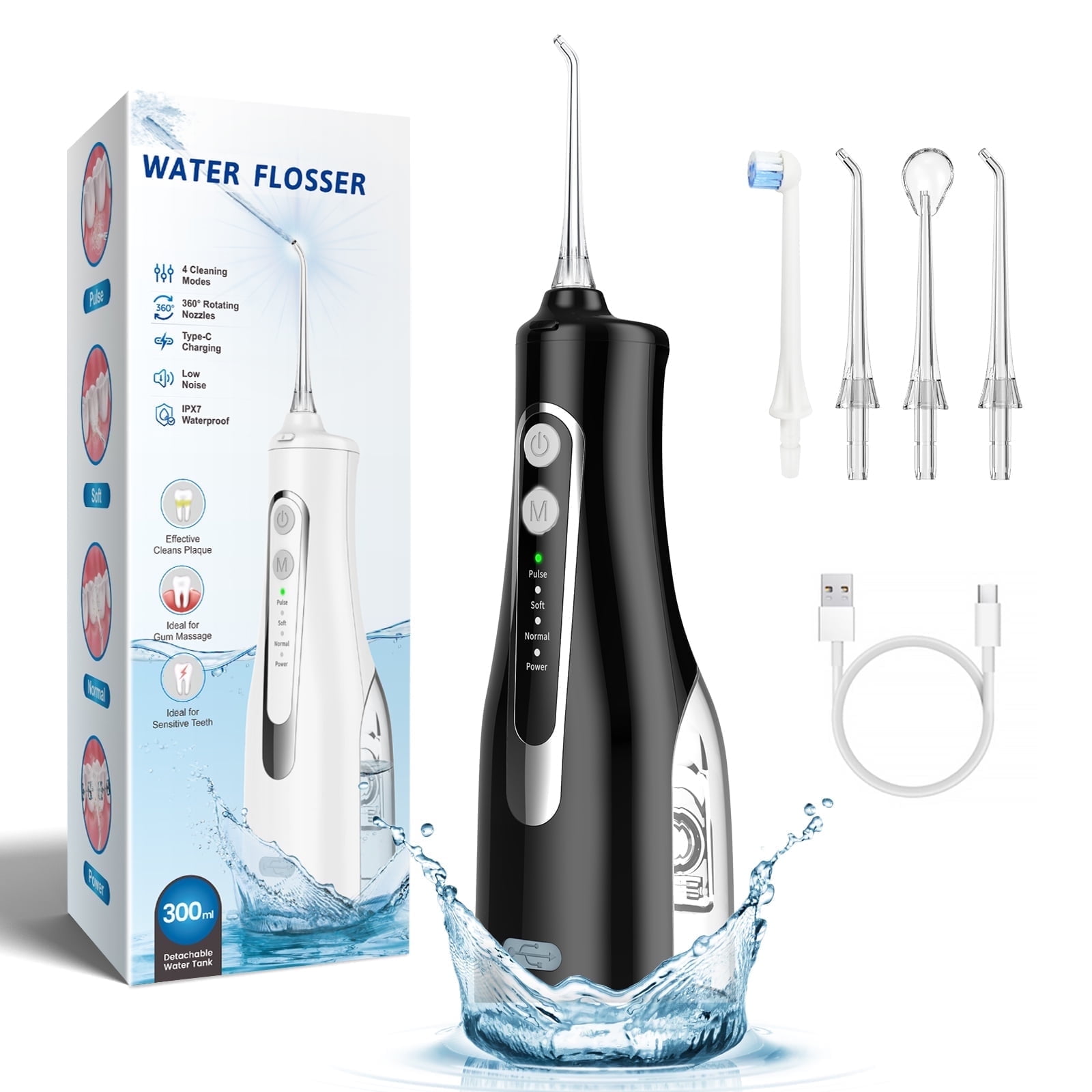300ML Cordless Water Flosser, Portable Dental Teeth Cleaner, 4 Modes 8 ...