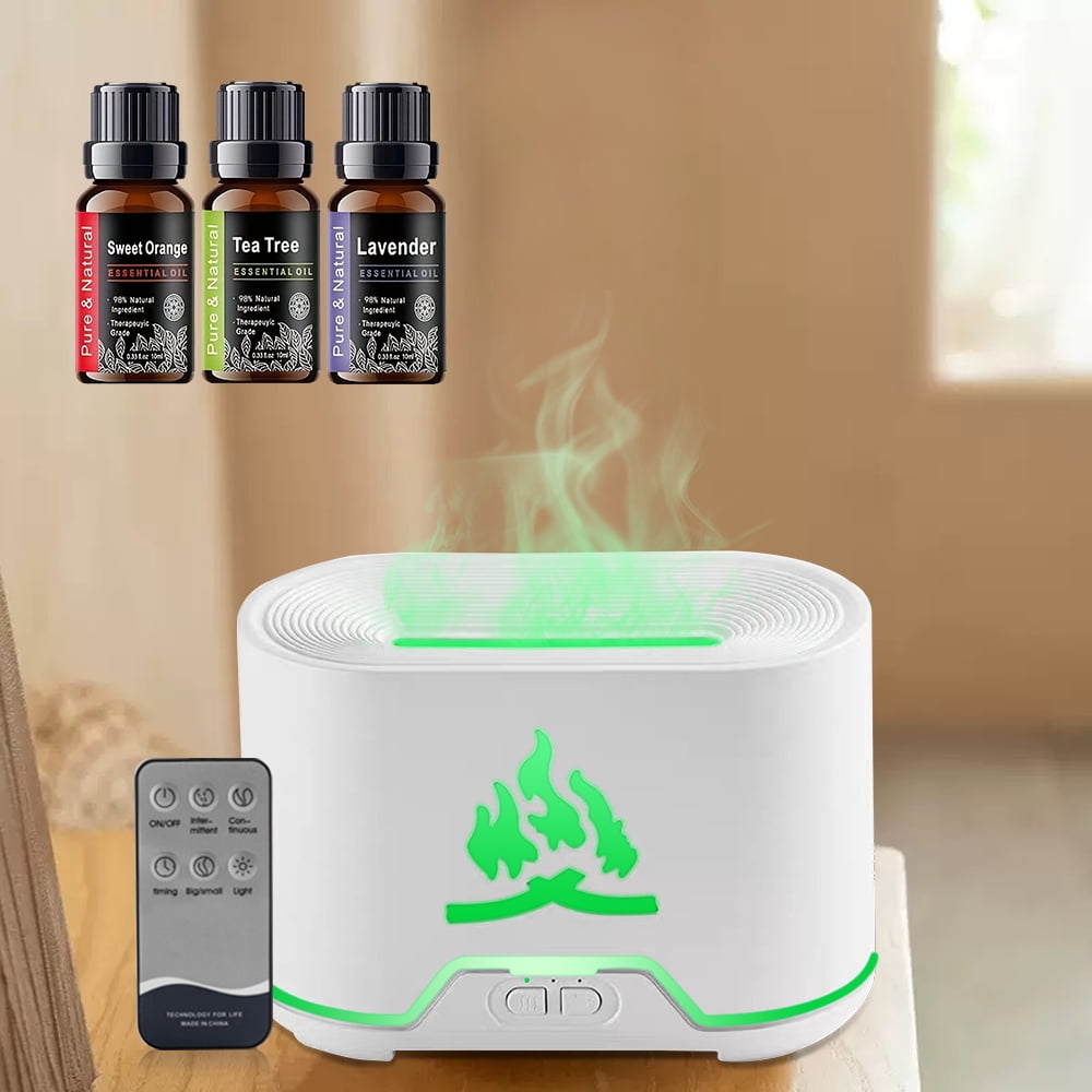 300ML Essential Oil Diffuser With 3 Oils White Fireplace Flame Air ...