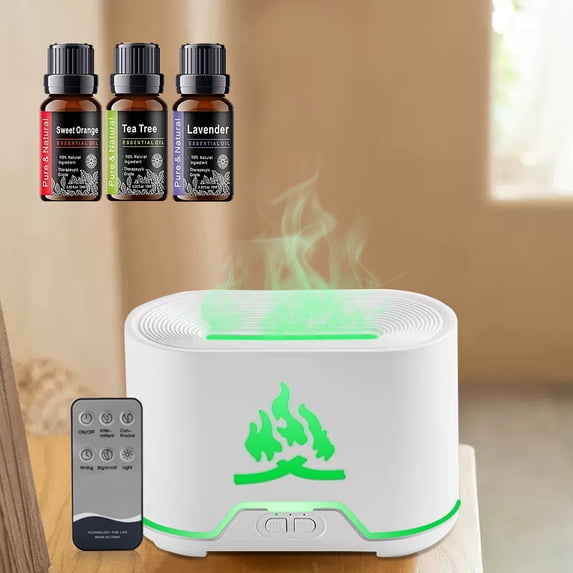 300ML Essential Oil Diffuser With 3 Oils White Fireplace Flame Air ...