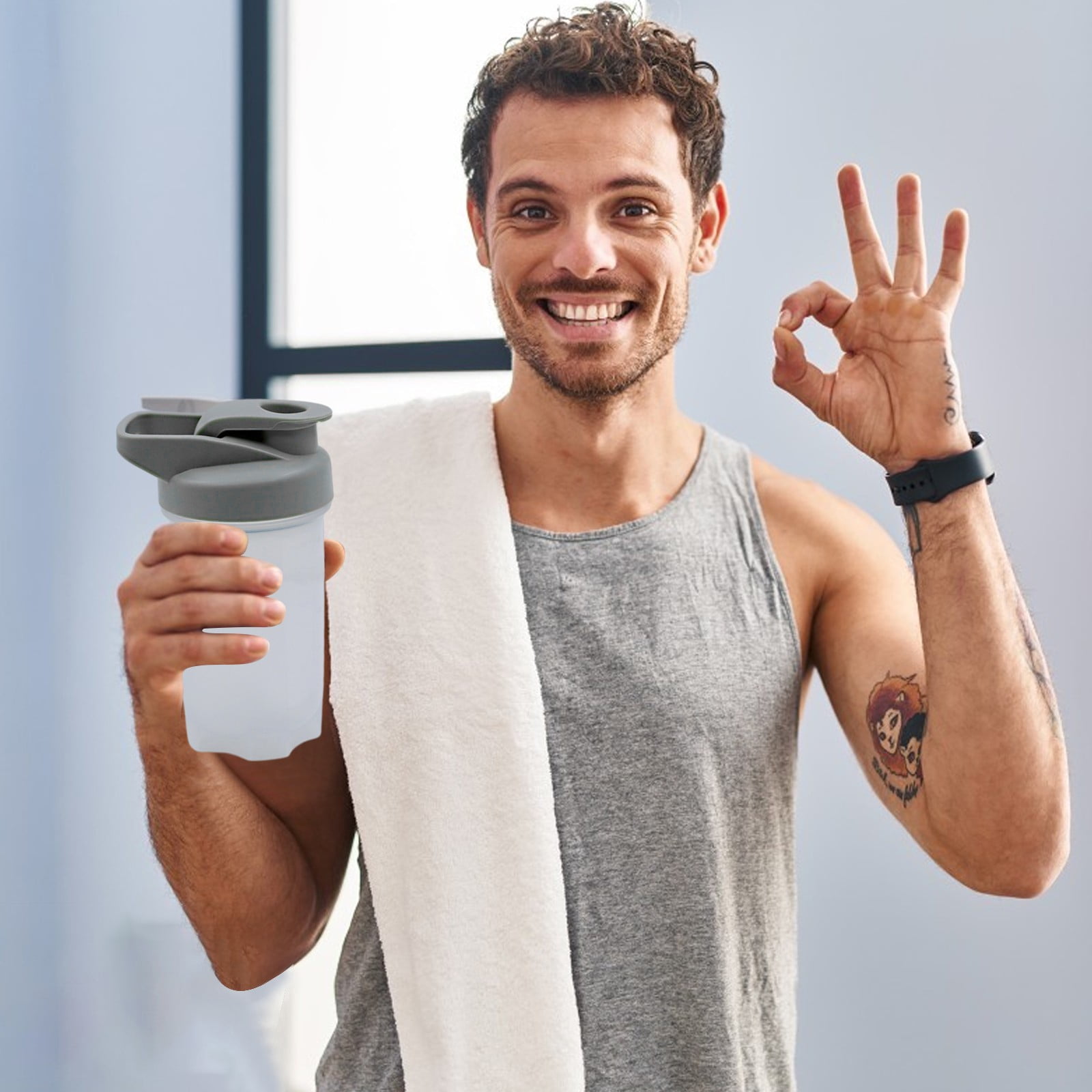 300ML Protein Shaker Bottle with Powder Storage Container-Shaker Cups ...