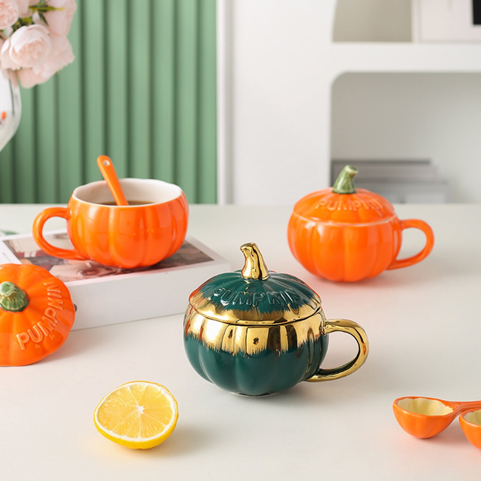 300ML Pumpkin Mug with Lid Fall Coffee Mug Thanksgiving Mugs Pumpkin ...