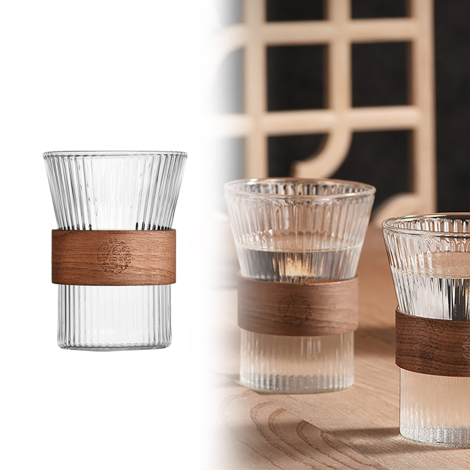 300Ml Ribbed Glass Carafe With Wood Lid , Water Pitcher Beverage ...