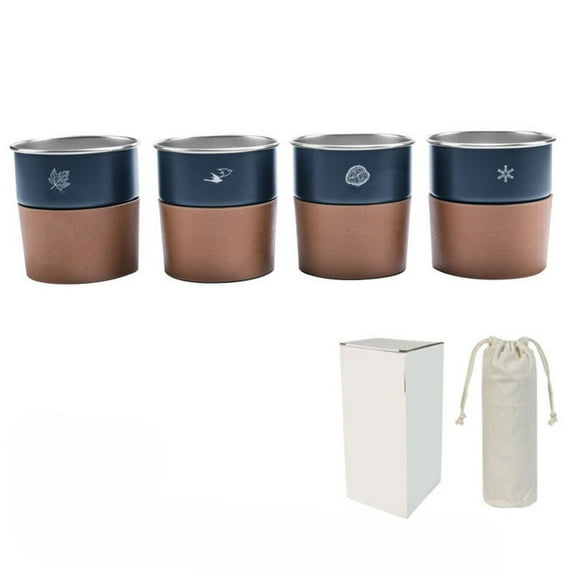 300Ml Stainless Steel Stepped Cup 4-Piece Set Forcamp Cups Pu Leather Cup Holder - Walmart.com