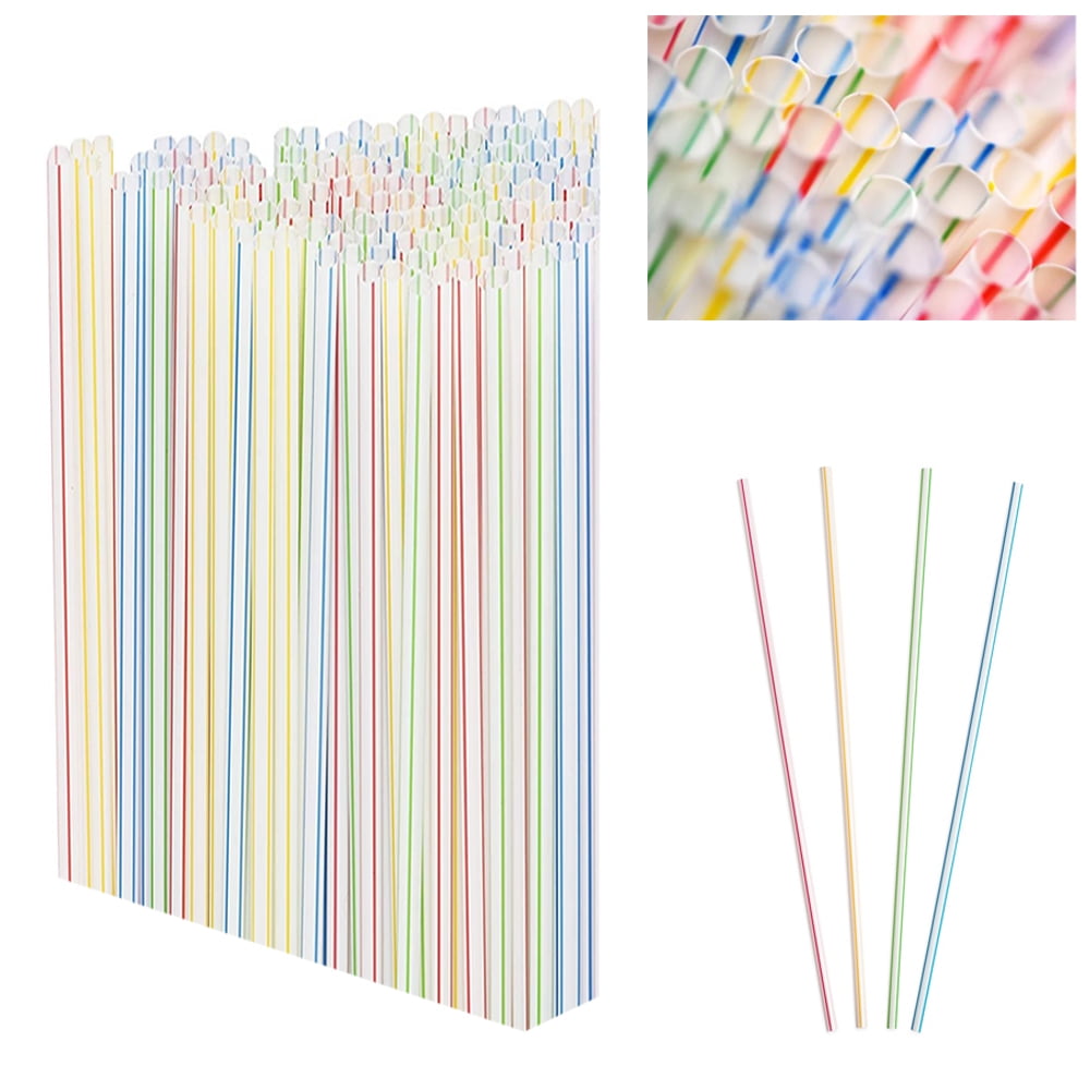 300PC Plastic Straight Straws Disposable Assorted Colors Striped 9 ...