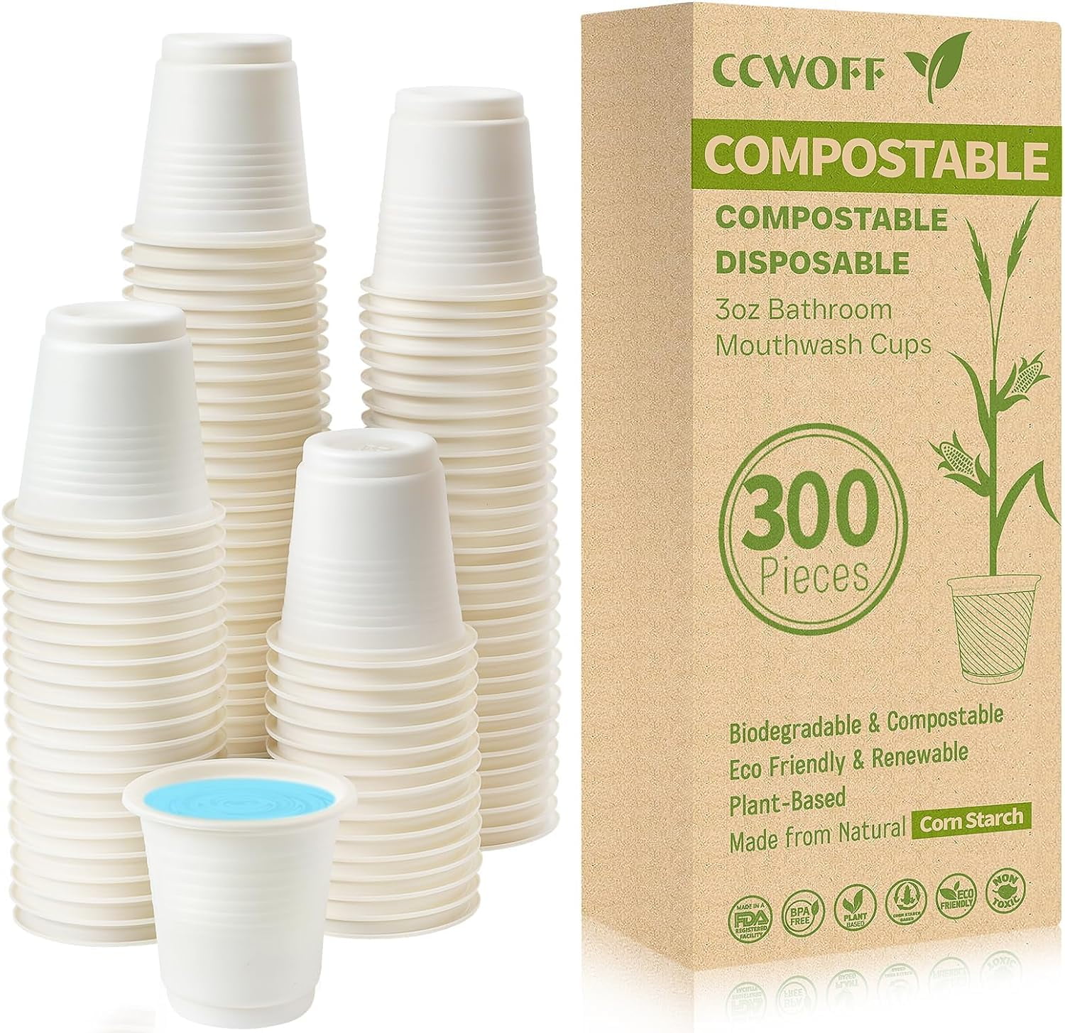 300PCS 3 OZ Bathroom Cups 100% Compostable Biodegradable Eco Friendly ...