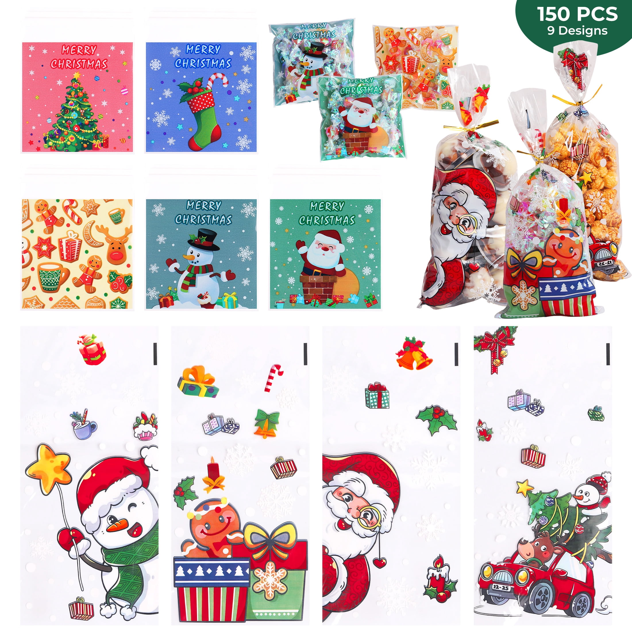 Parasom 150PCS Christmas Treat Bags Set, Self-Adhesive Christmas Candy ...