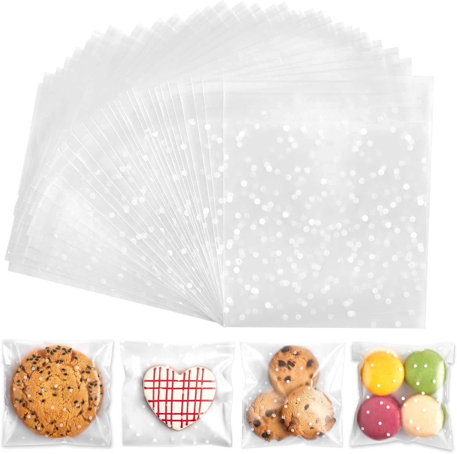 300PCS Cookie Bags Self Adhesive Clear Plastic Cellophane Treat Bags ...