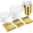 300PCS Gold Disposable Dinnerware Set - White and Gold Plastic Plates ...