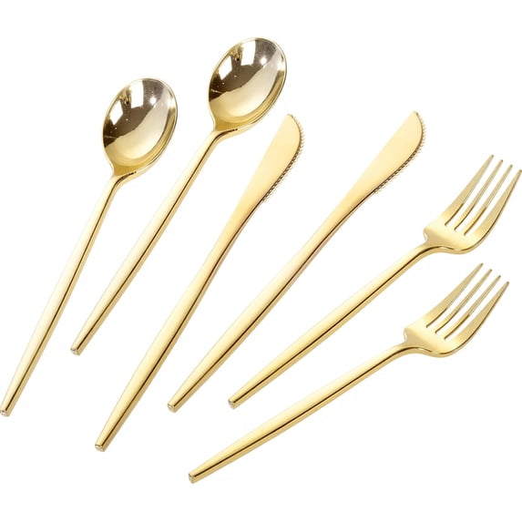 300PCS Gold Plastic Silverware Set Disposable - Heavy Duty Gold ...