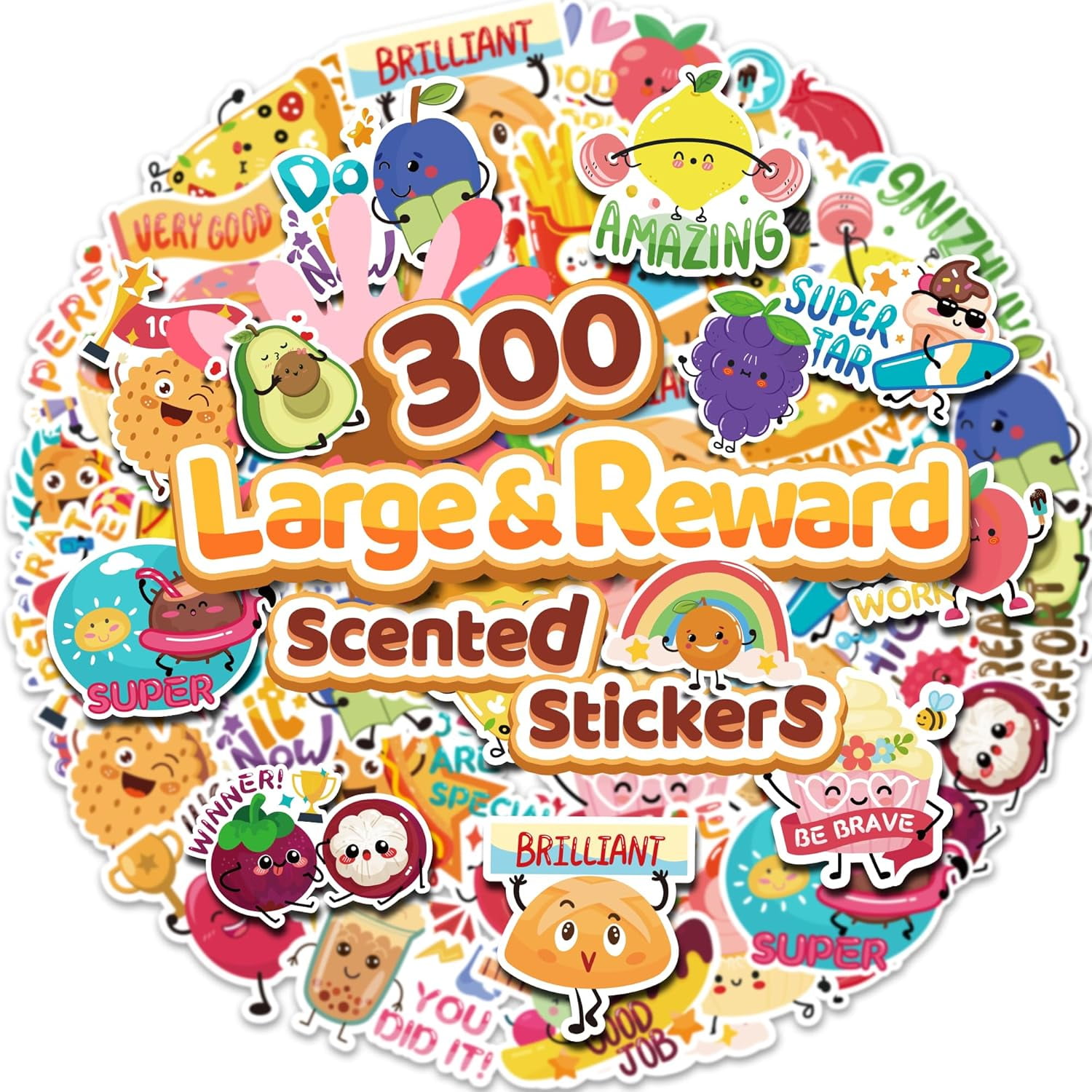 300PCS Large Scratch and Sniff Scented Stickers for Kids, Incentive ...