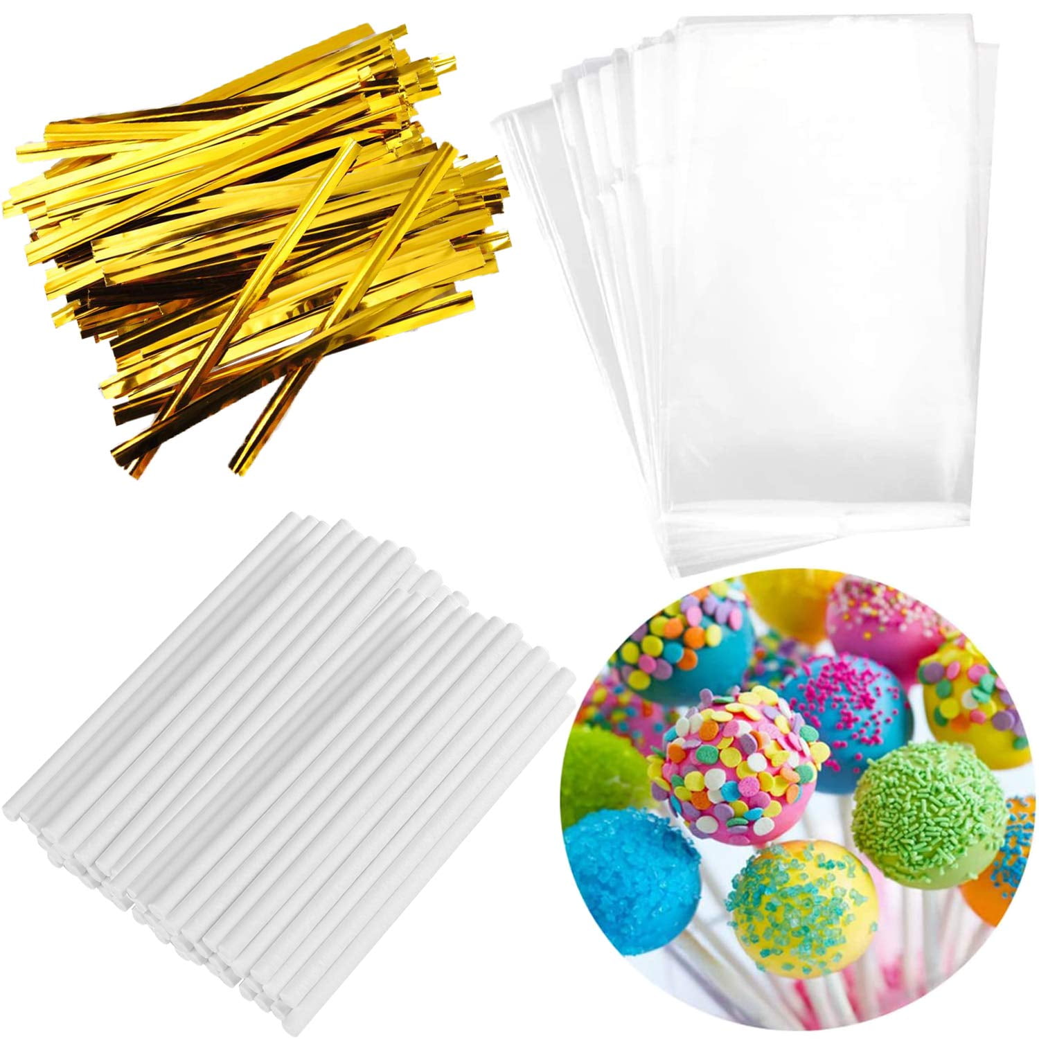 300PCS Lollipop Cake Pop Treat Bag Set Including 100pcs Parcel Bags ...