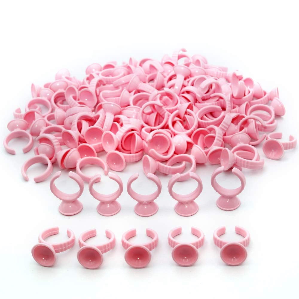 300PCS Pink Disposable Plastic Nail Art Tattoo Glue Rings Holder ...