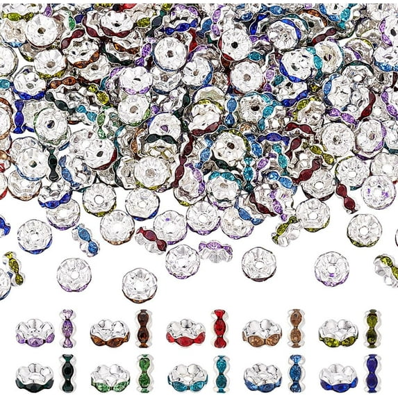 300PCS Rhinestone 8mm Spacer Beads Rondelle Wavy Edge Mixed Color Focal ...