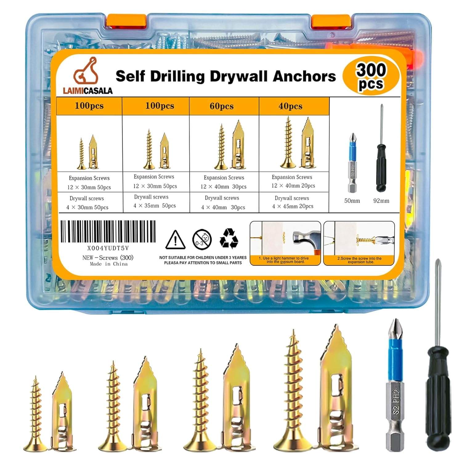 300PCS Self Drilling Drywall Anchors with Screws Kit, Wall Anchors for ...