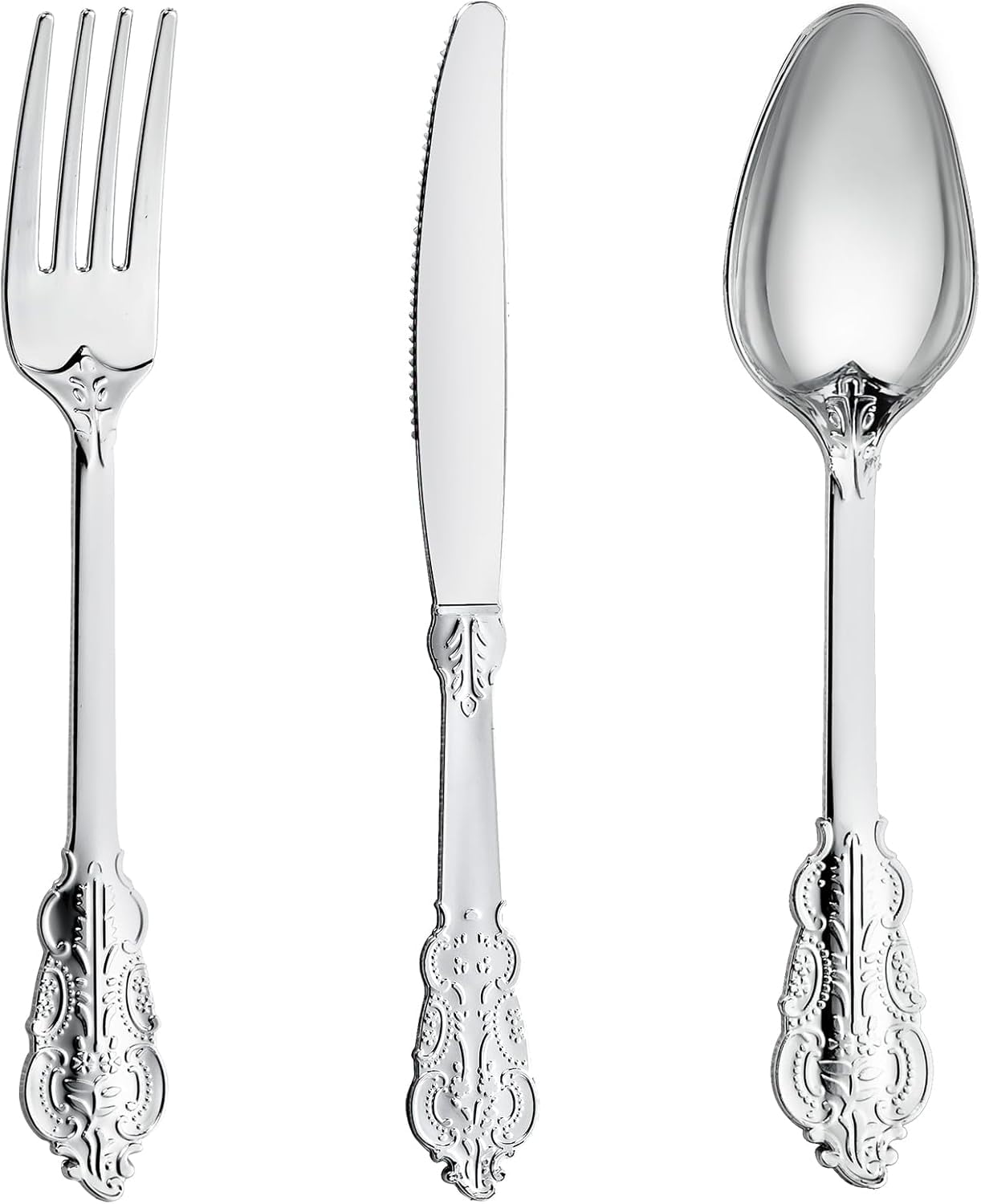 " 300PCS Silver Plastic Silverware, Heavy Duty Plastic Cutlery for ...