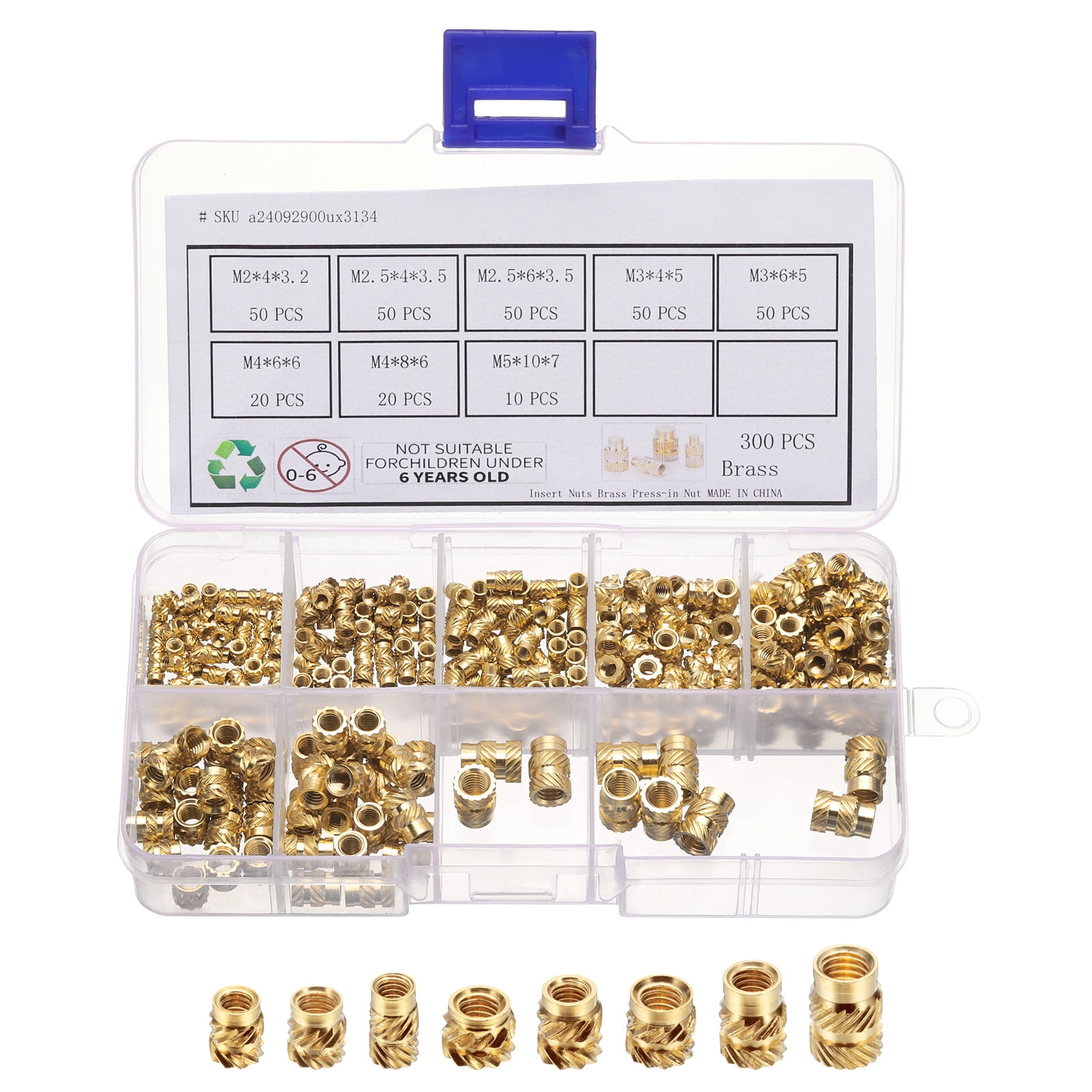 300Pack M2 M2.5 M3 M4 M5 Metric Threaded Inserts Brass Heat Set Insert ...