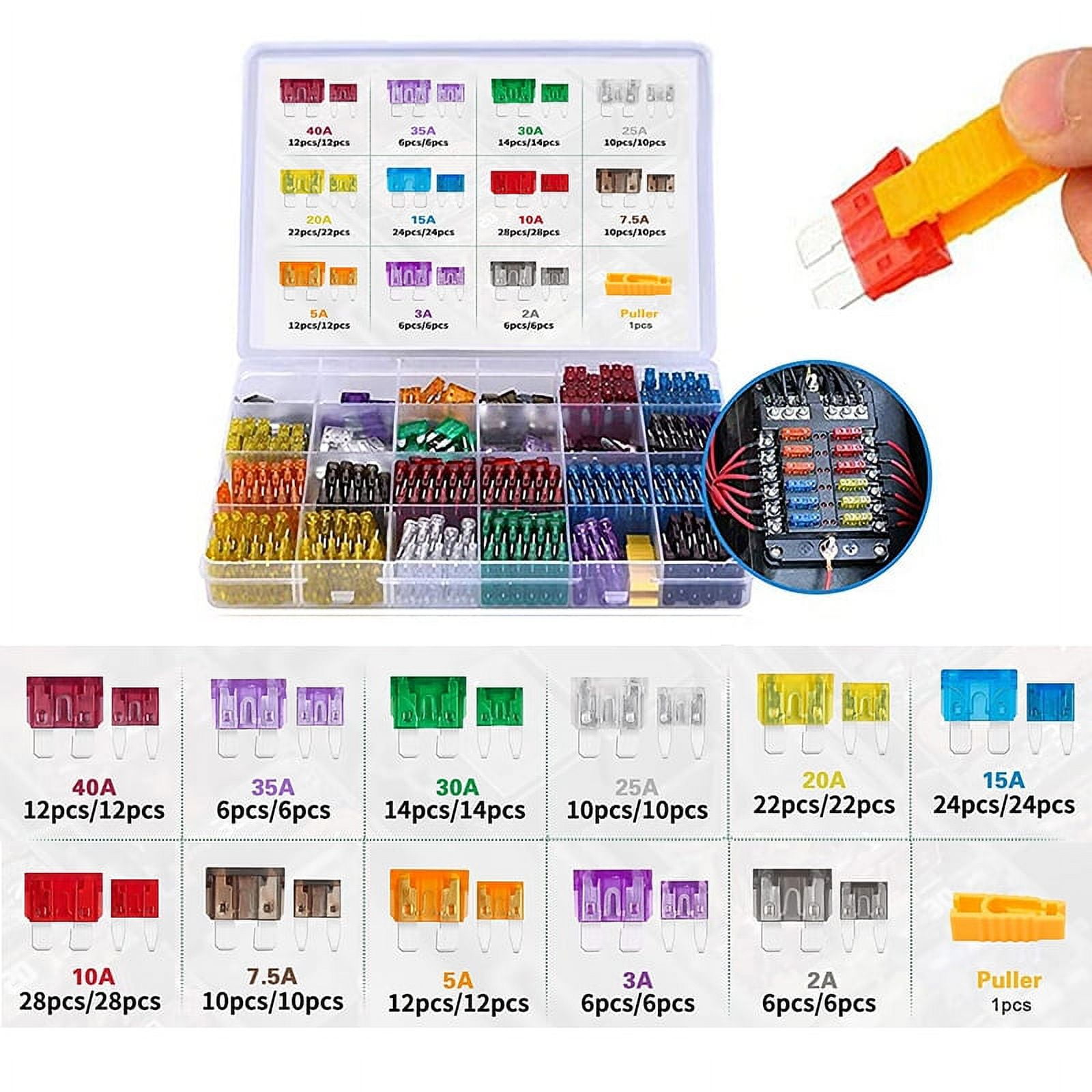 300Pc Car Blade Fuses Assortment Kit Standard & Mini Size (2A/3A/5A/7 ...