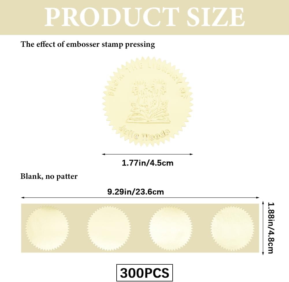 300Pcs 1.77 Inch Embossed Envelope Seals Gold Certificate Stickers ...