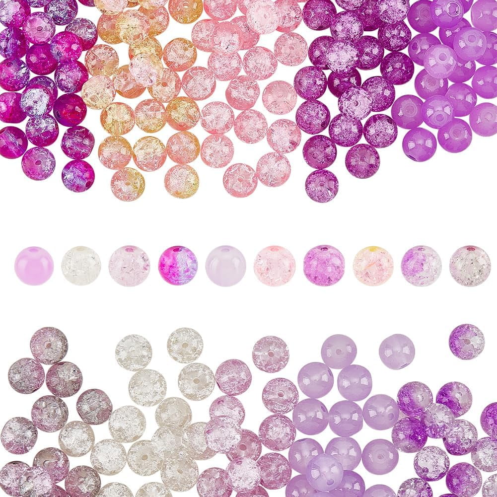 300Pcs 10 Color Baking Painted Crackle Glass Bead Strands Two Tone ...
