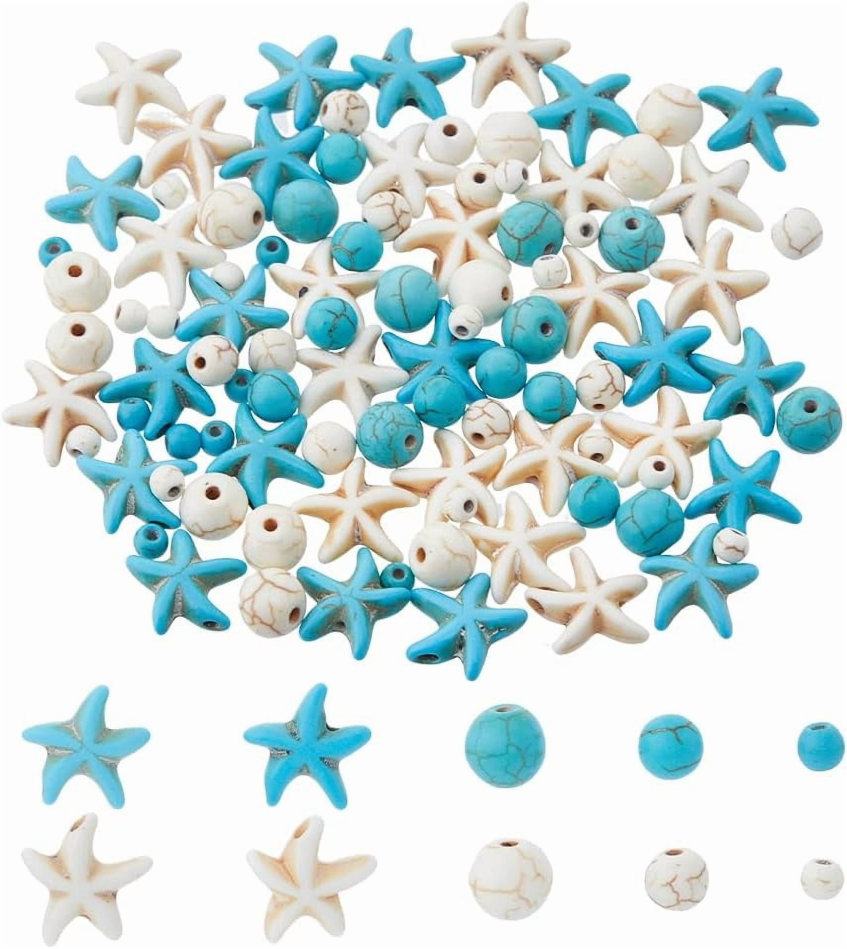 300Pcs 10 Styles Turquoise Starfish Bead Ocean Sea Theme Beads Stone ...